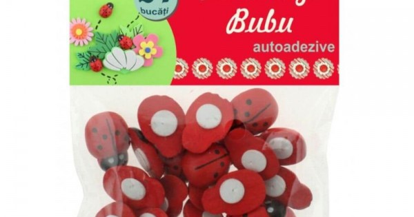 Buburuze Lemn Autoadezive DACO, 24 Buc/Set, 1.4x1.9 cm, Culoare Rosie, Buburuze Decorative ...